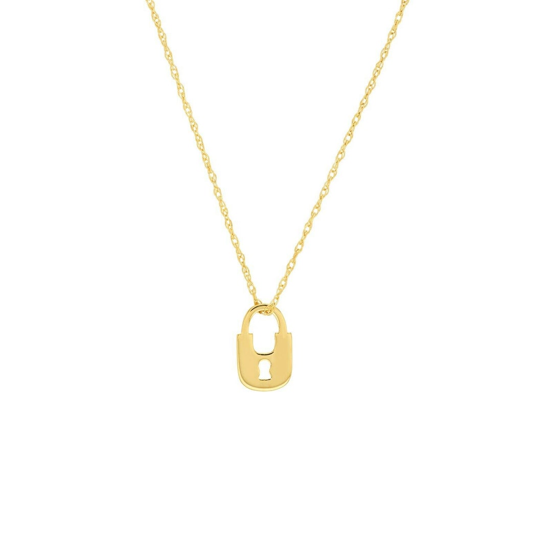 Mini Lock Adjustable Rope Chain Necklace Real 14K Yellow Gold up to 18 ...