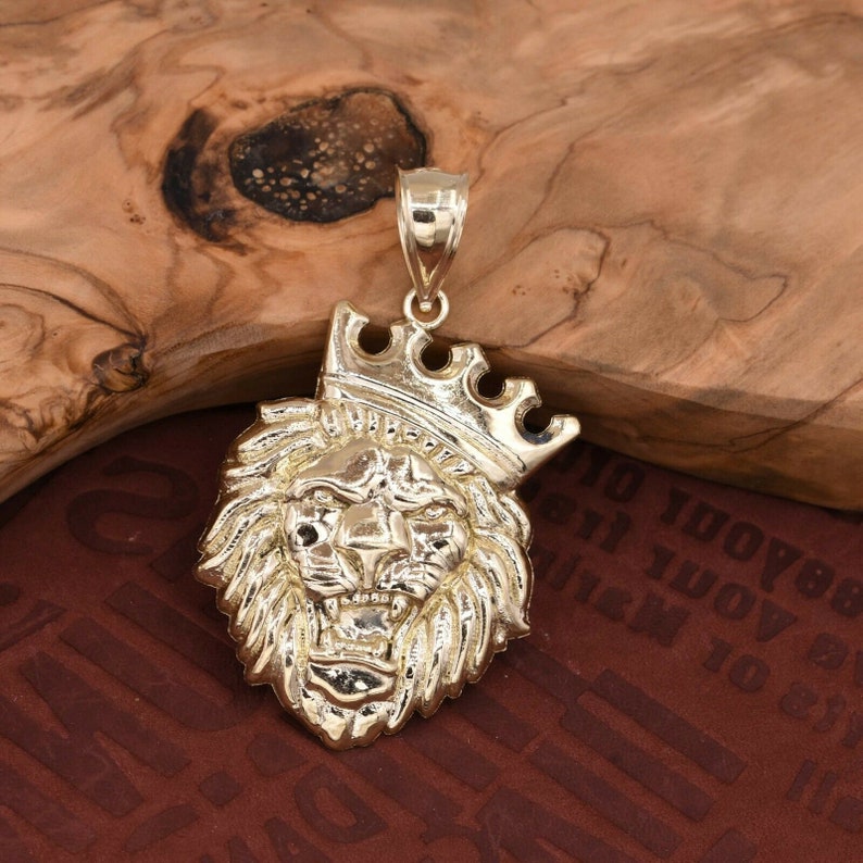 Roaring Lion Head Crown Pendant Charm Real 10K Yellow Gold ALL SIZES - Etsy