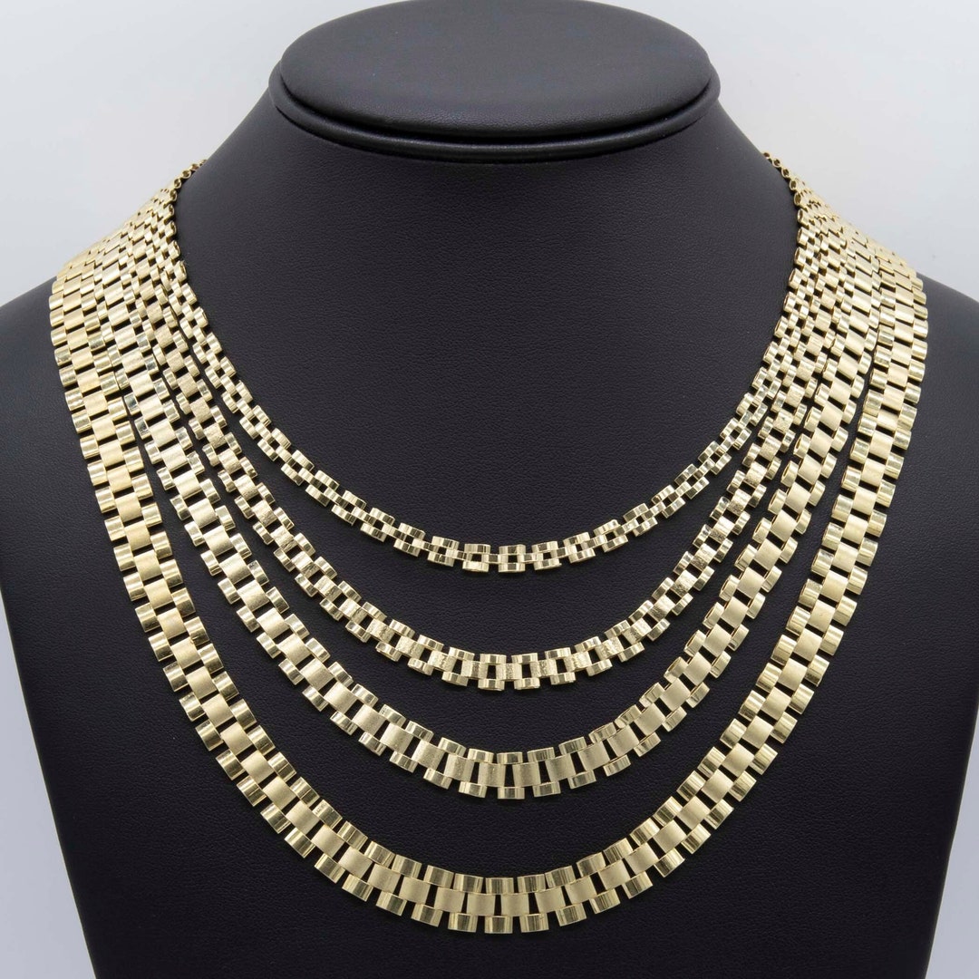 Reversible Rlx Railroad Chain Necklace Real 10K Yellow Gold All Sizes ...