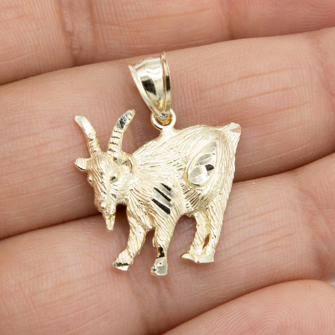 1 1/4" Diamond Cut Goat Charm Pendant Real 10K Solid Yellow Gold - Etsy