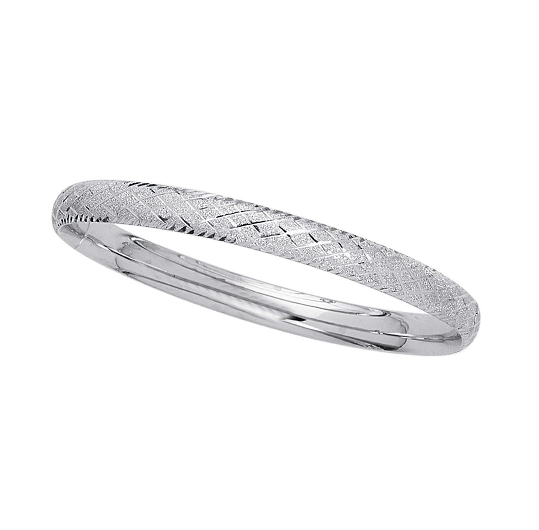 X Design Hugs Textured Diamond Cut Bangle Bracelet Real Solid 14K White ...