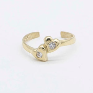 Adjustable Double Heart Toe Ring Solid Real 10K Yellow Gold - Etsy