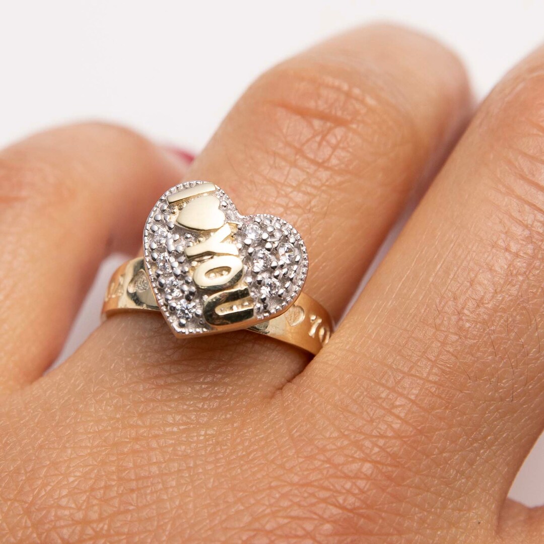 Heart "i Love You" Heart Ring 10K Yellow White Gold - Etsy