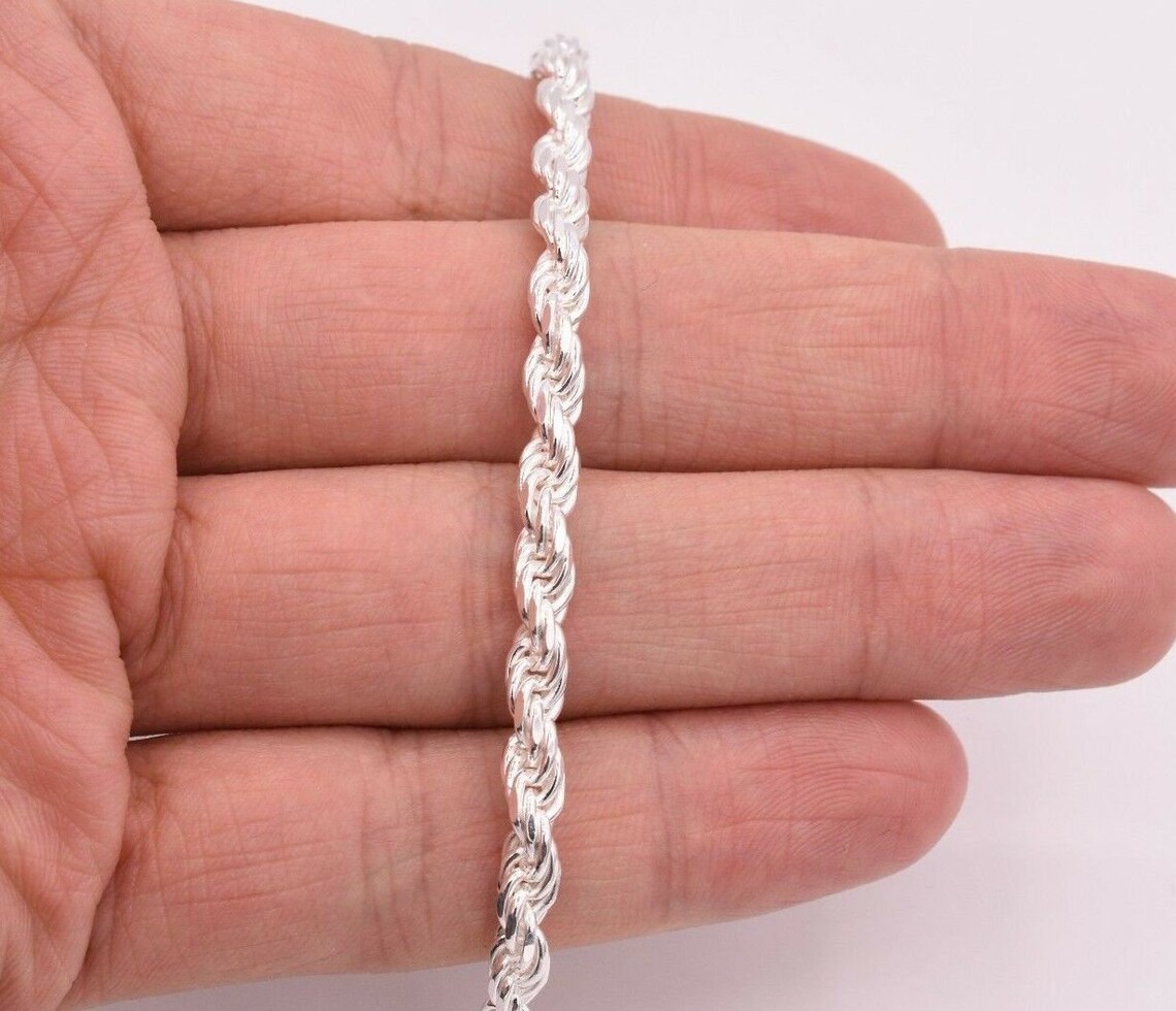 4.5mm Diamond Cut Rope Chain Bracelet Solid Real 925 Sterling Silver 7 ...