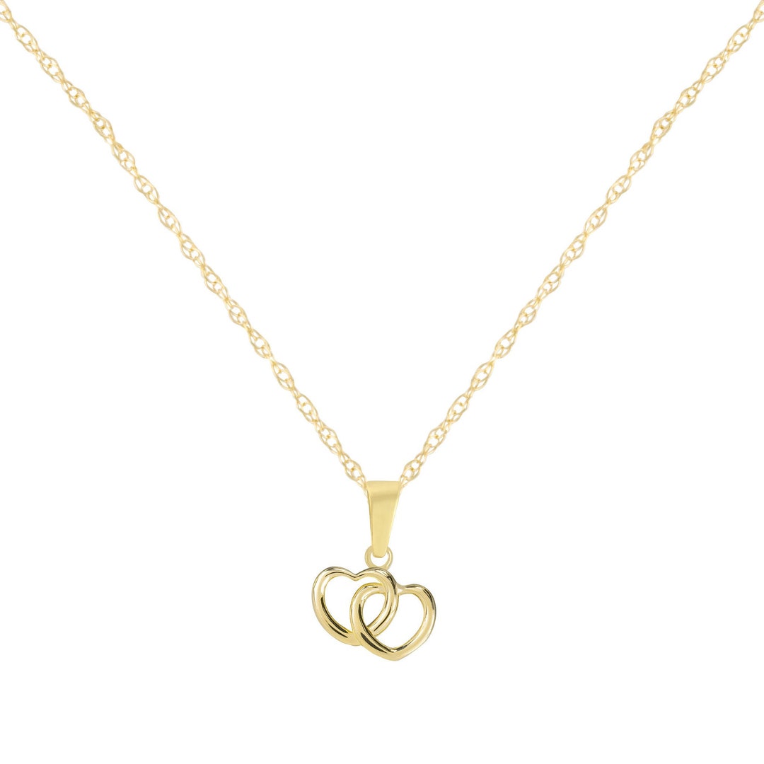 Empty Hearts Pendant Charm Twisted Rope Chain Necklace Real 14K Yellow ...