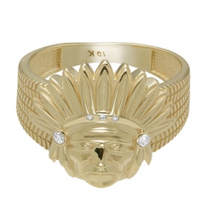 CZ Native American Indian Chief Ring Solid 10K Yellow Gold - Etsy