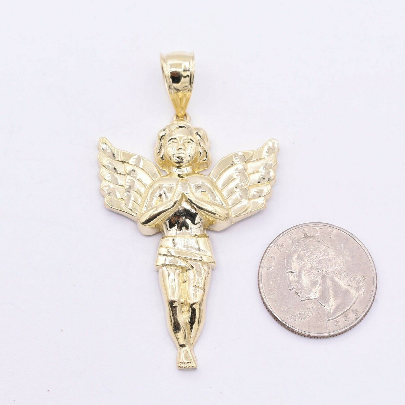 Praying Baby Angel Diamond Cut Pendant Real Solid 10K Yellow - Etsy