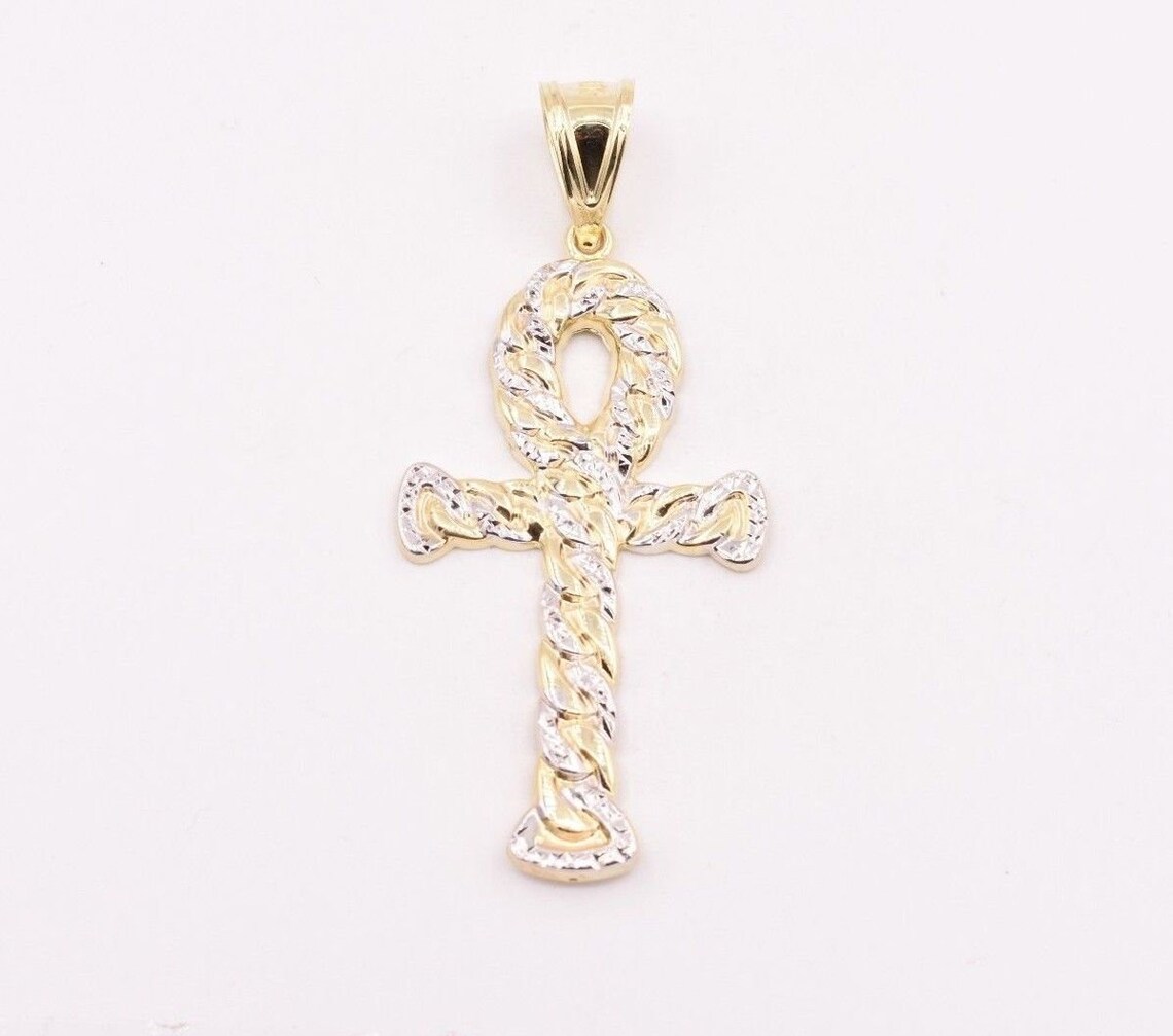 2.5" Huge Ankh Cross Jesus Pendant Charm Diamond Cut Real 10K Yellow ...