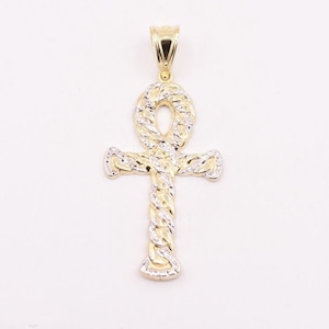 2.5" Huge Ankh Cross Jesus Pendant Charm Diamond Cut Real 10K Yellow ...