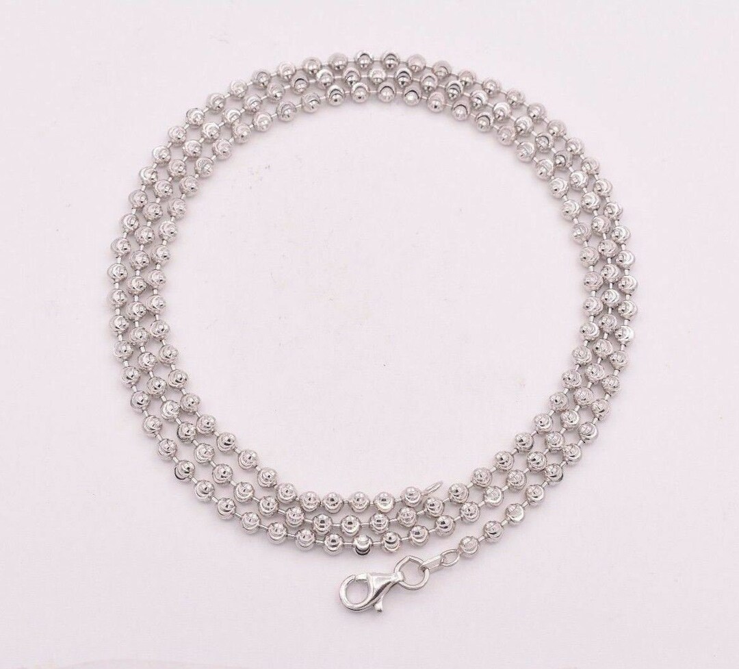 3mm Diamond Cut Moon Cut Ball Bead Chain Necklace Real Sterling Silver ...