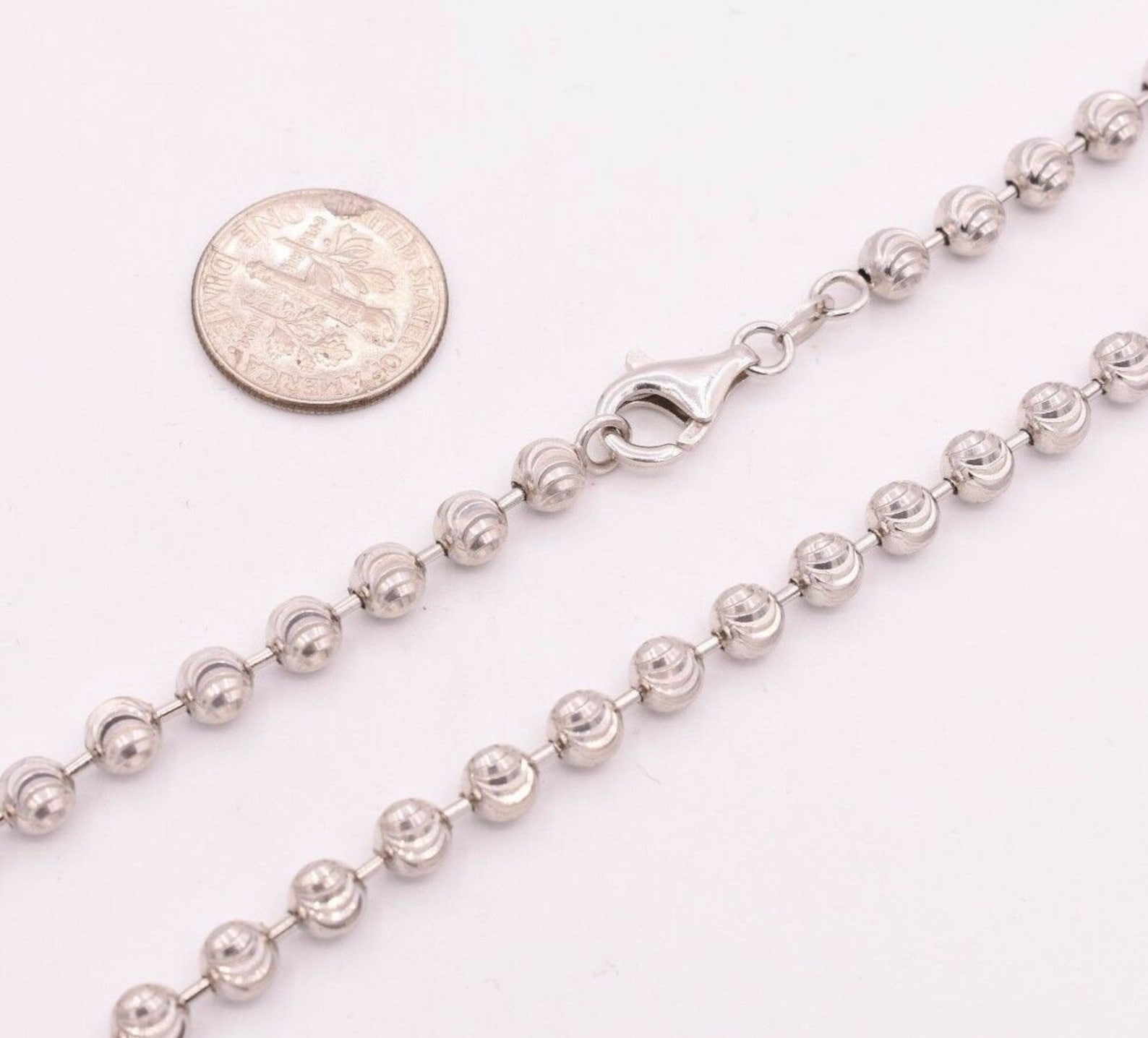 5mm Diamond Cut Moon Cut Ball Bead Chain Necklace Real Sterling Silver ...