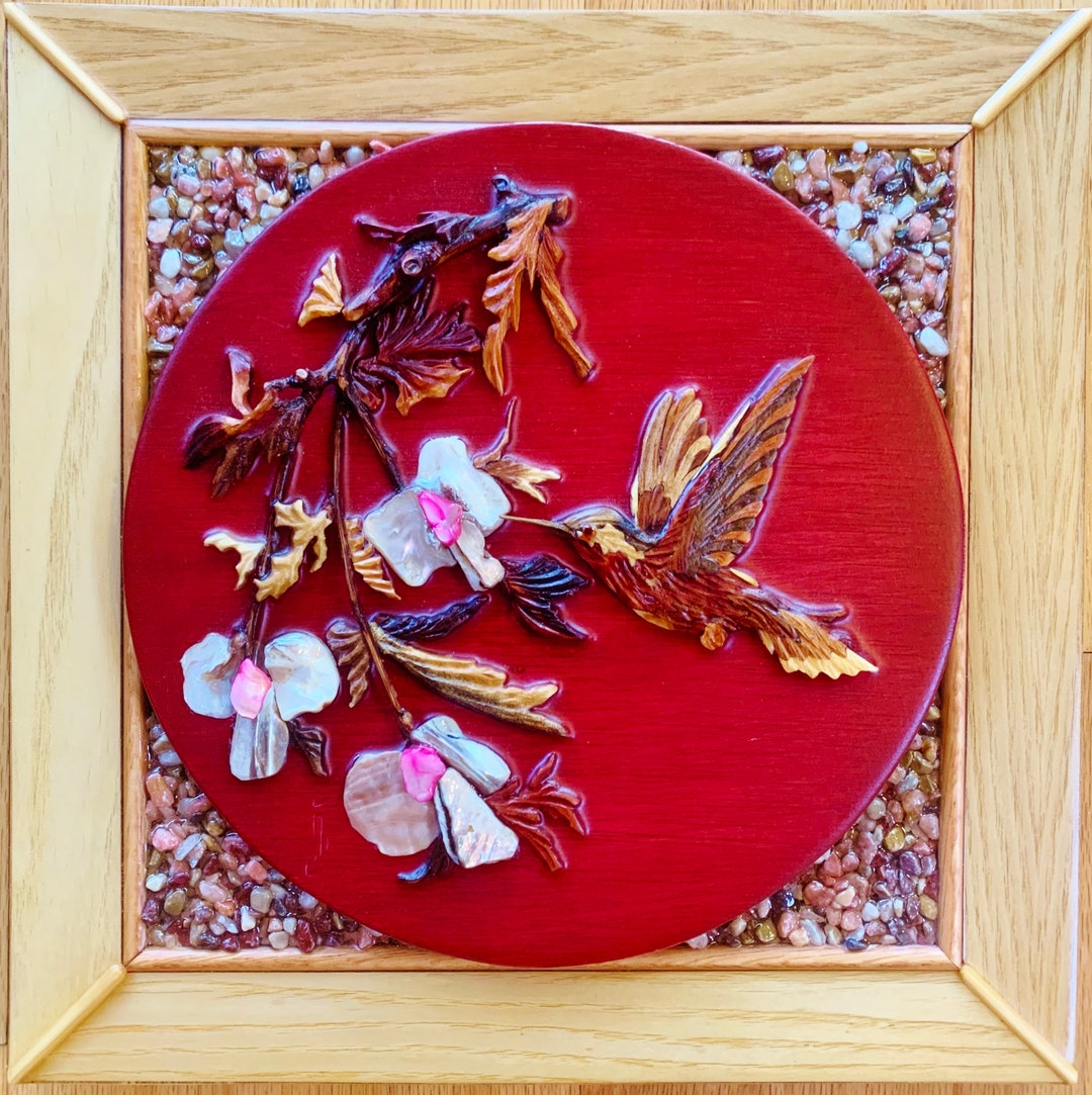 Hummingbird-fine Art 12x12x2 Inch-marquetry-wood Inlay-home Décor ...