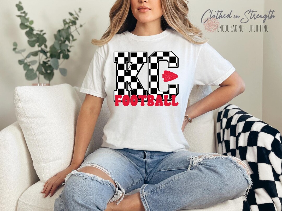 KC Football Checkered Print Graphic Unisex Tee With Arrowhead Kansas ...