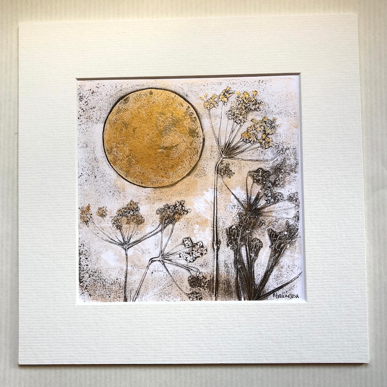 Harvest Moon With Cow Parsley Monoprint, Monotype, Handprinted - Etsy