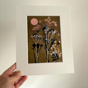 Pink Moon With Cow Parsley: Unique Monotype - Etsy