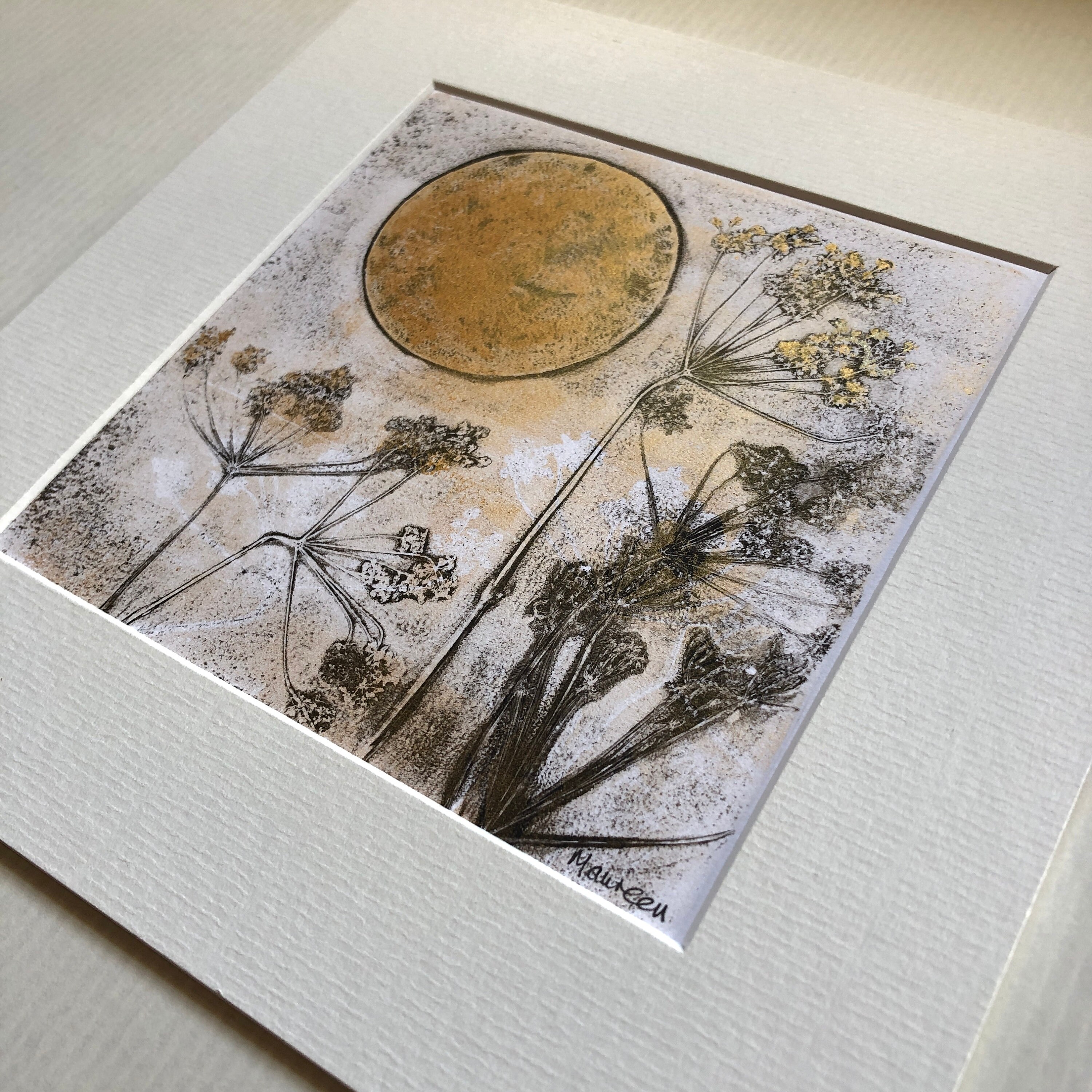 Harvest Moon With Cow Parsley Monoprint, Monotype, Handprinted - Etsy