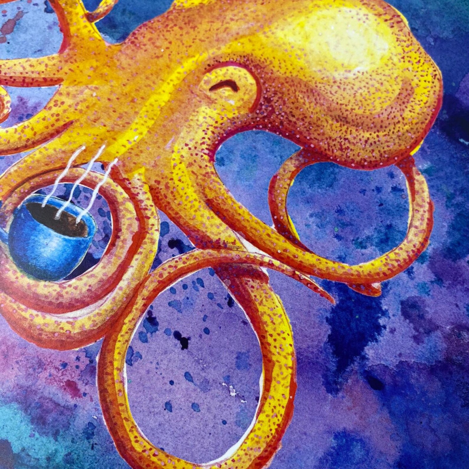 Cute Coffee Octopus Watercolor Octopus Wall Art Cute Animal - Etsy