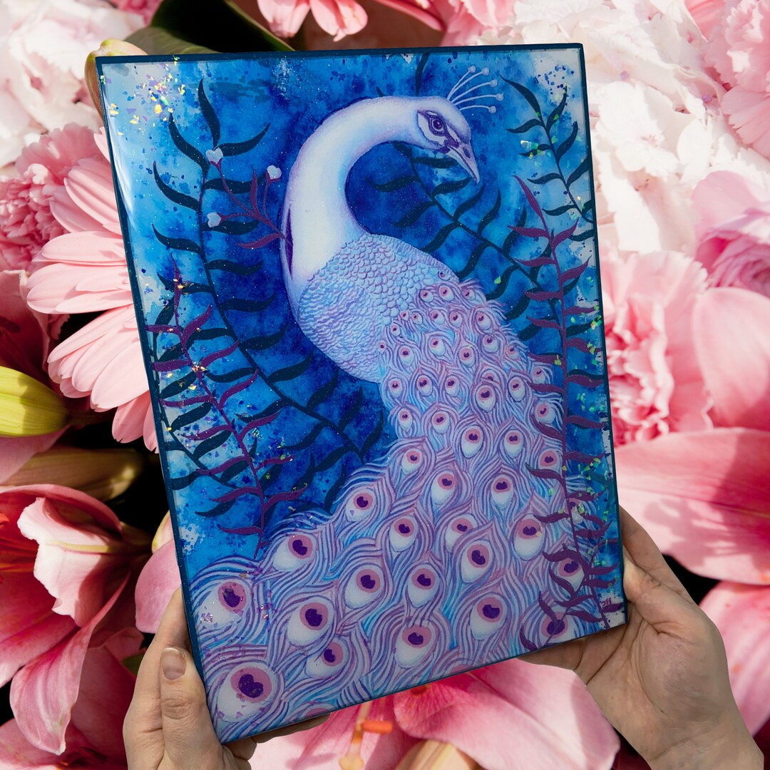 Watercolor Peacock Resin Coated Print, Trippy Peacock Wall Decor ...