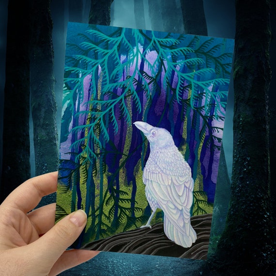 White Raven Print Watercolour Raven Art Colourful Raven - Etsy