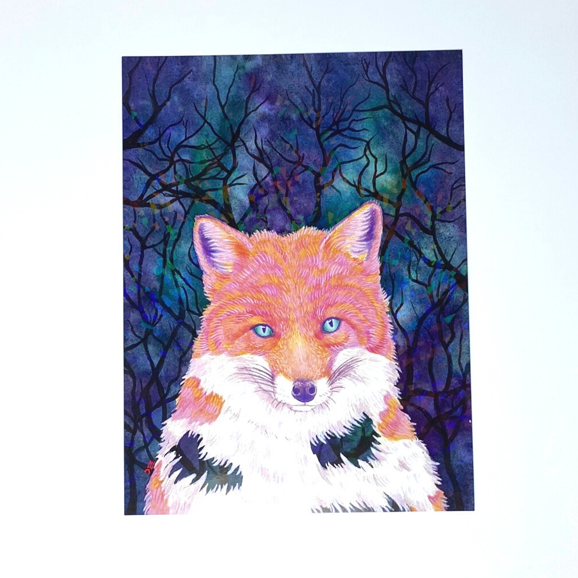 Trippy Holographic Fox Art Print Watercolor Fox Painting | Etsy
