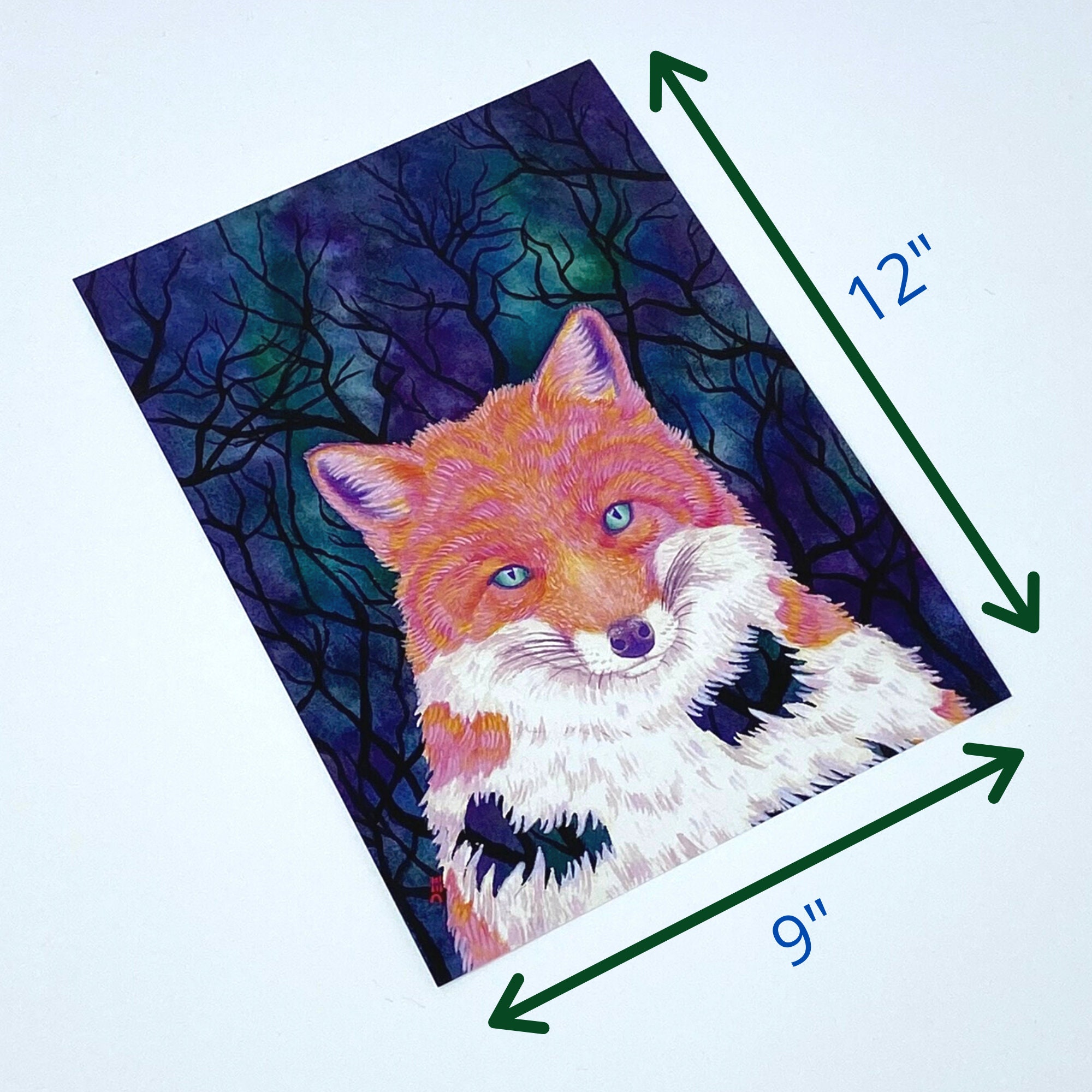 Trippy Holographic Fox Art Print Watercolor Fox Painting | Etsy