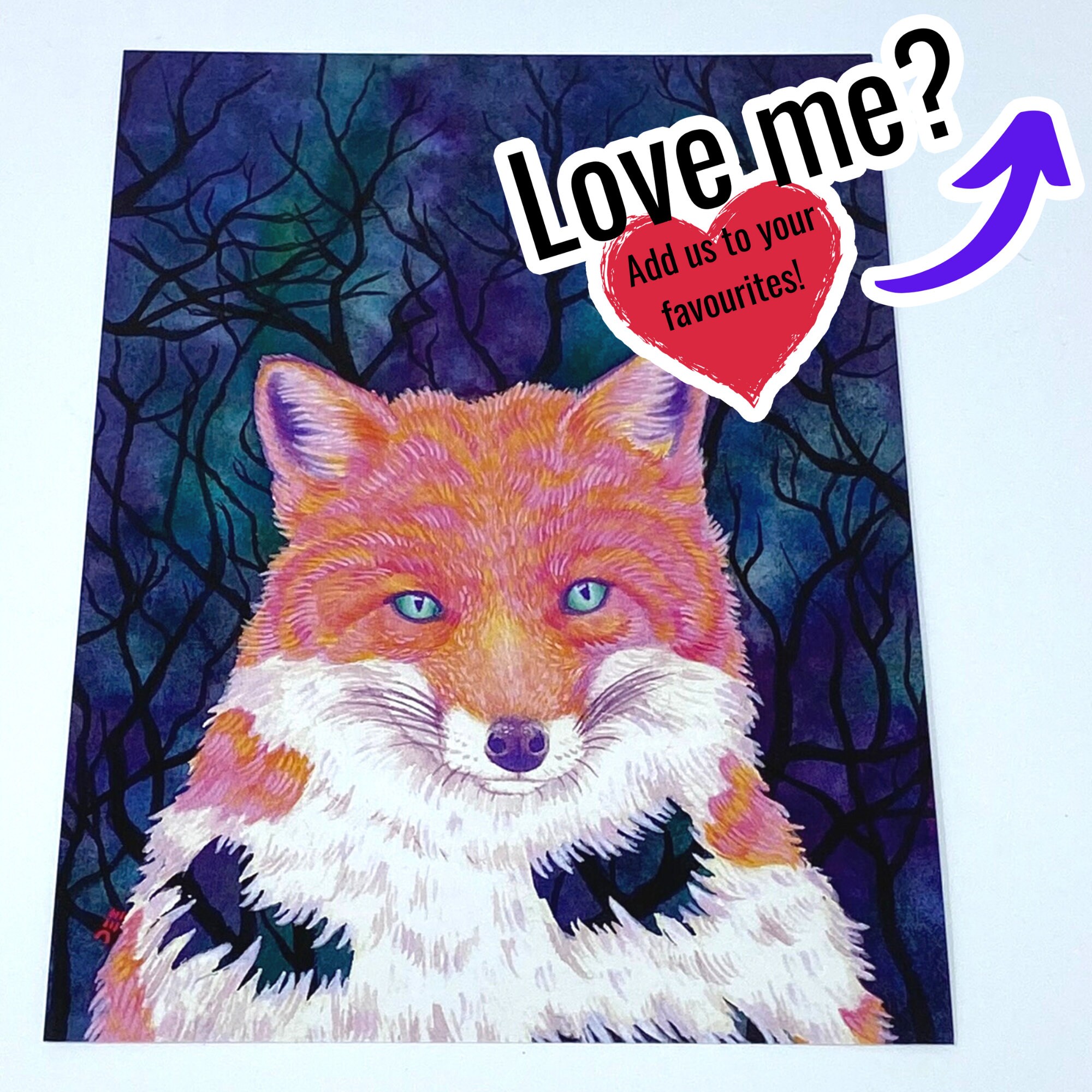 Trippy Holographic Fox Art Print Watercolor Fox Painting | Etsy