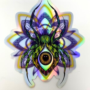 Holographic Trippy Mandala Spider, Psychedelic Glowing Neon Sticker ...