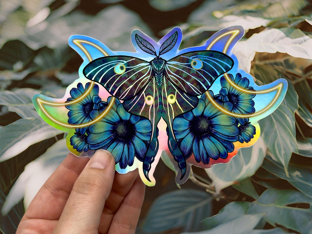 LARGE Holographic Lunar Moon Moth Sticker, Trippy Psychedelic Art, Neon ...