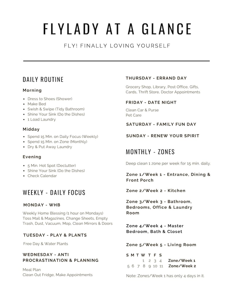 Flylady Control Journal Printable: Cleaning Schedule (editable PDF) - Etsy