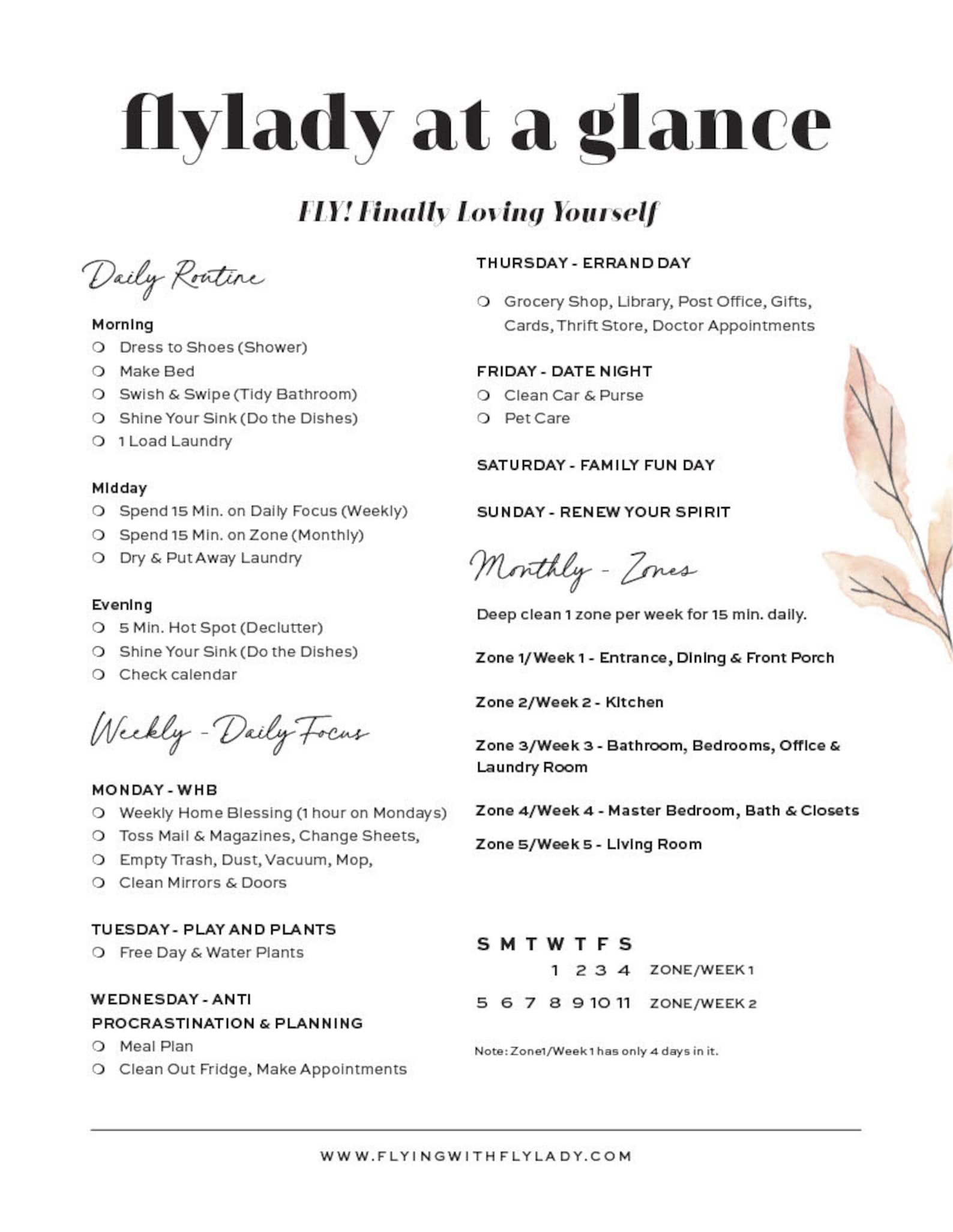 Flylady Control Journal Editable Flylady Cleaning Schedule - Etsy