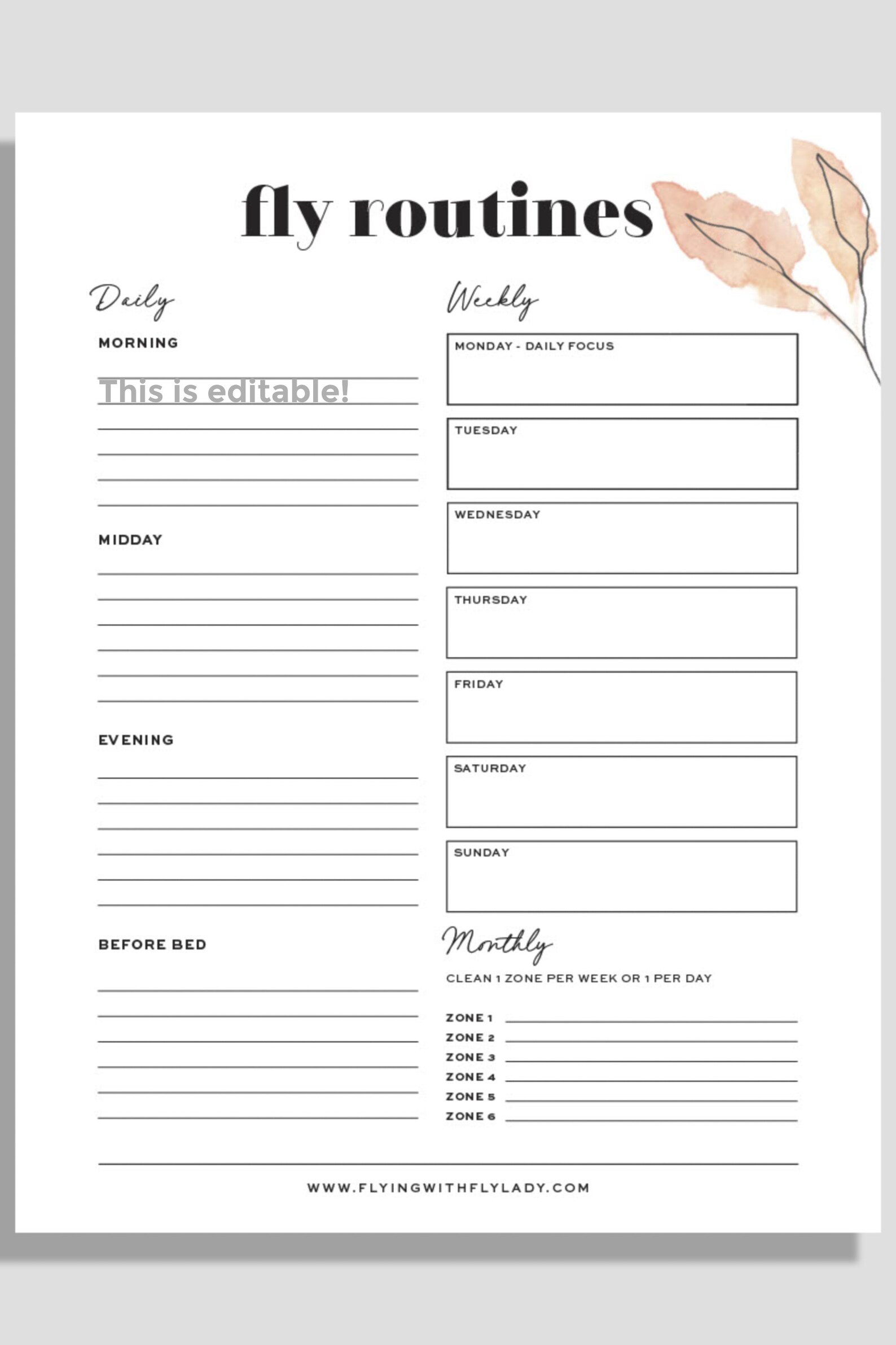 Flylady Control Journal Editable Flylady Cleaning Schedule - Etsy