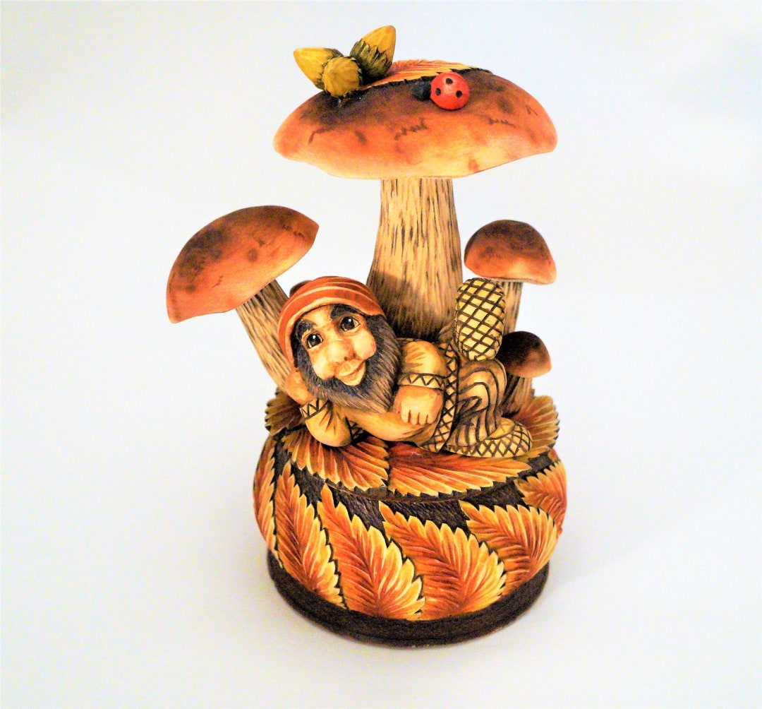 Unique One of a Kind Russian Woodcarved Statue - Box "reclining Gnome W ...