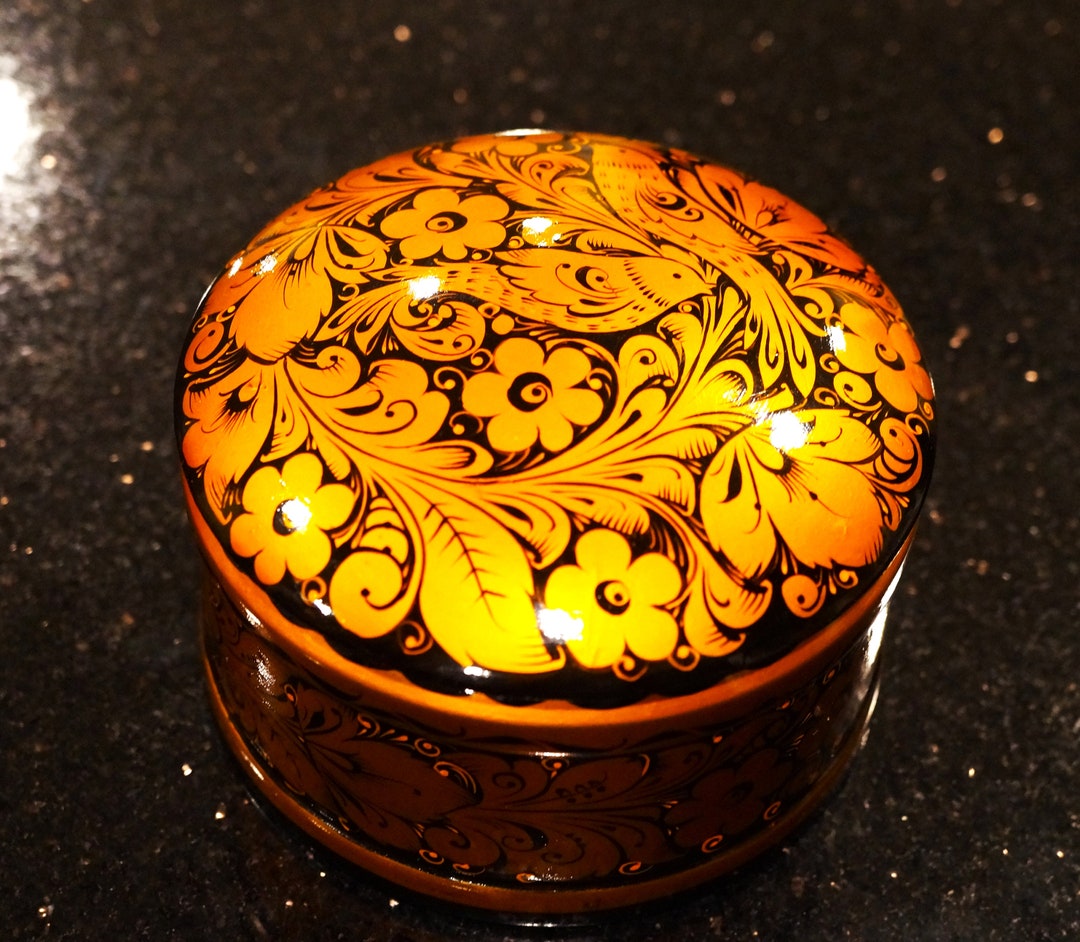 Wooden Hand Painted Russian Box "khokhloma" 5 in X 3H In - Etsy