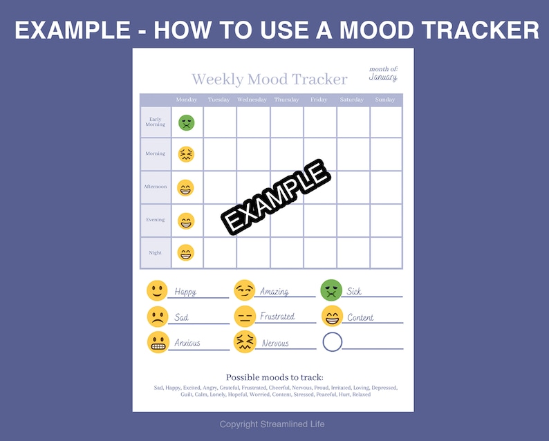 Digital/printable Mood Tracker Spreadsheet, Daily Mood Tracker, Mood ...
