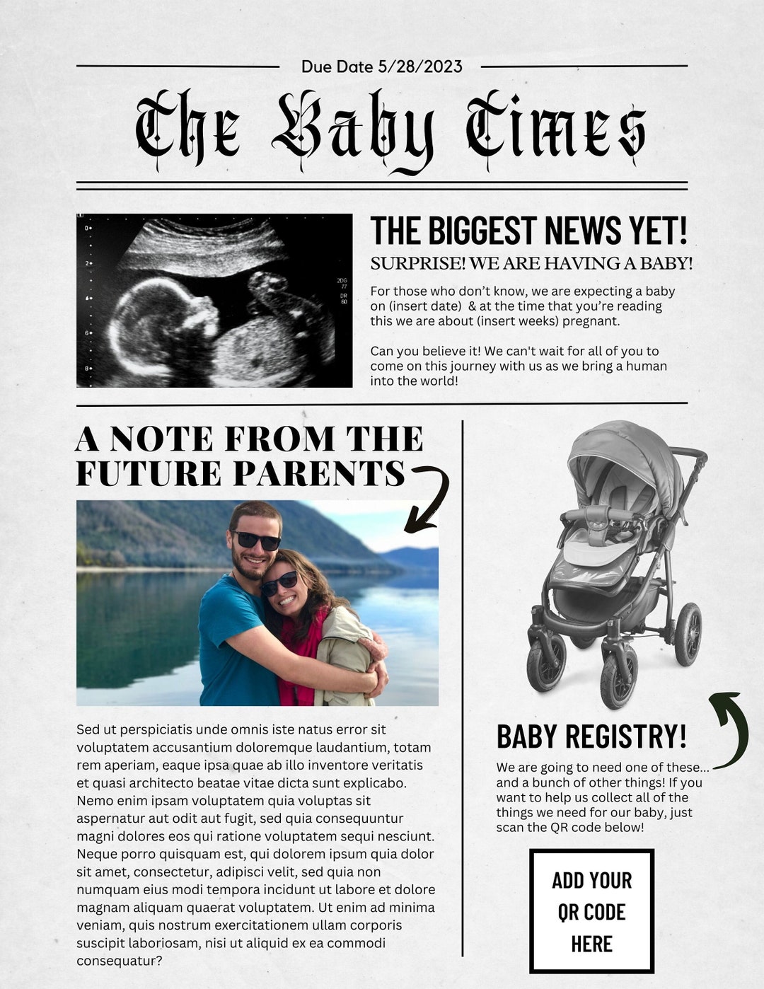 Newspaper Pregnancy Announcement (digital Canva Template) Newspaper ...