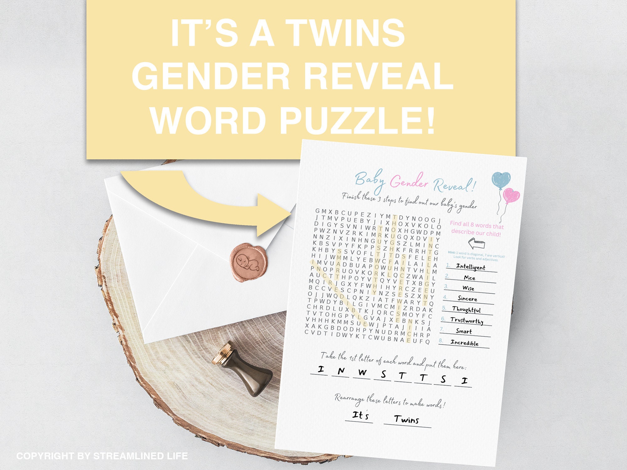 It's Twins - Gender Reveal Word Puzzle - He or She, Gender Prediction ...