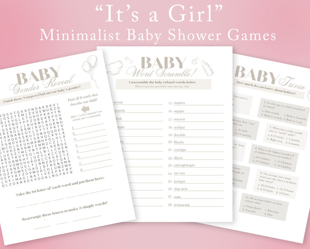 Girl Baby Shower Bundle - Gender Reveal Crossword - Gender Prediction ...