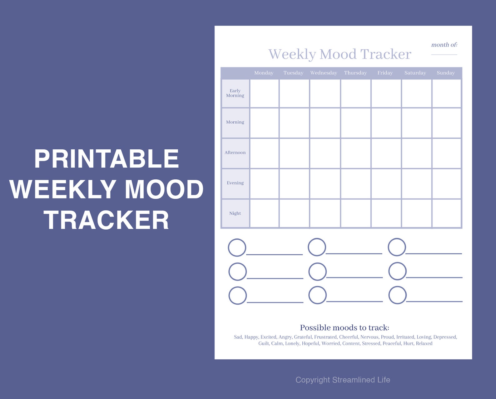 Digital/printable Mood Tracker Spreadsheet, Daily Mood Tracker, Mood ...