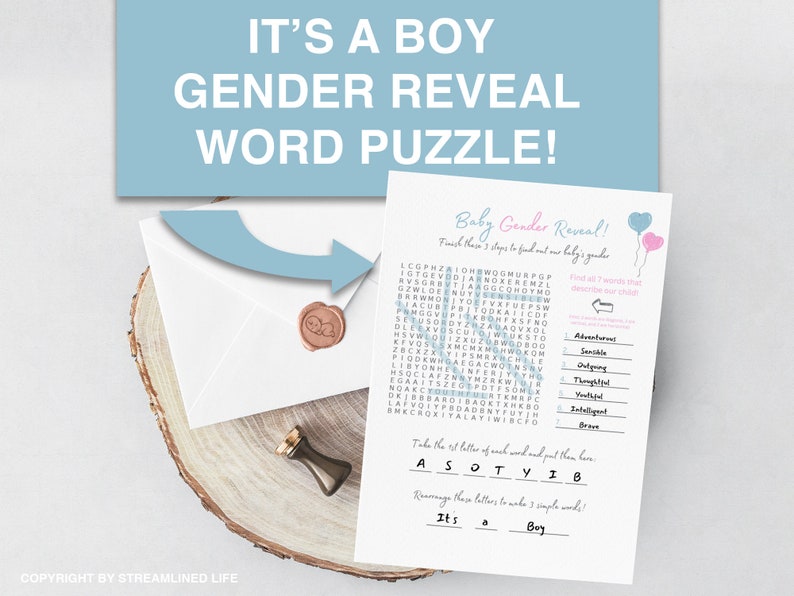 It's a Boy - Gender Reveal Word Puzzle - He or She, Gender Prediction ...