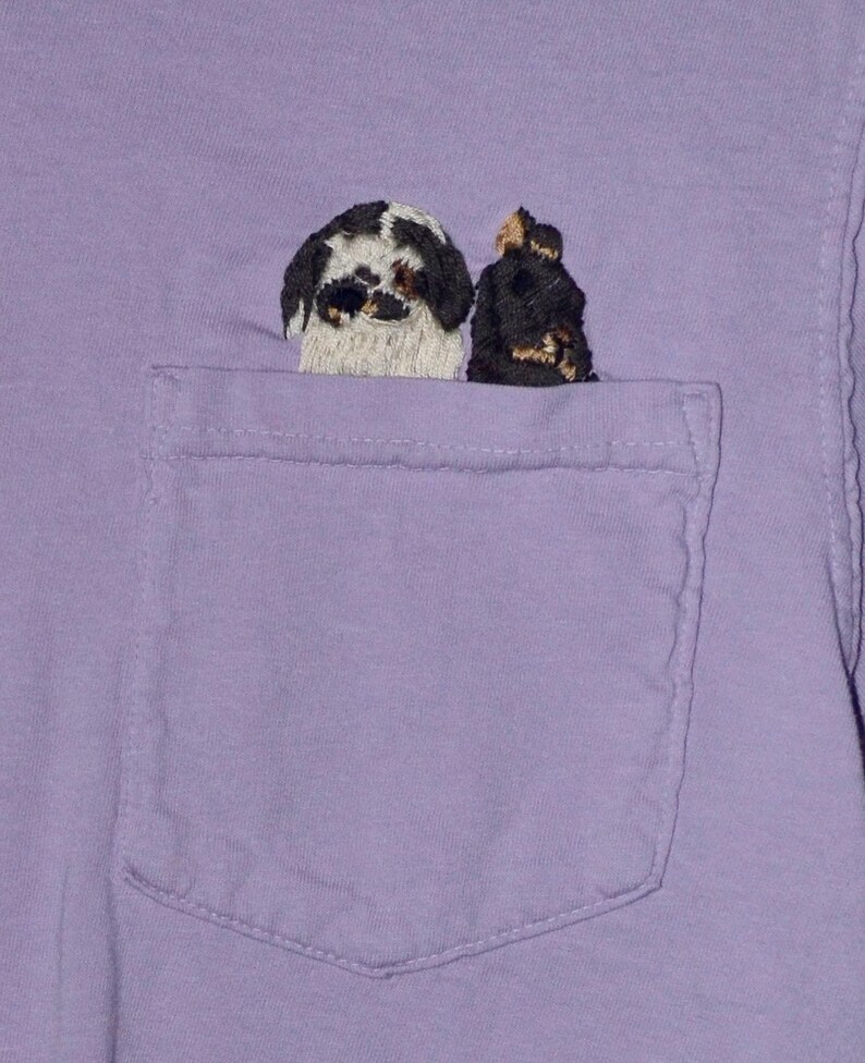 CUSTOM Embroidered Tee Shirt Pocket Tee Shirt Pet Portrait | Etsy