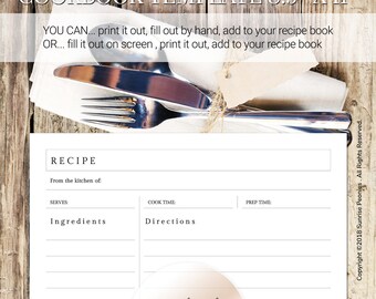 Recipe template | Etsy