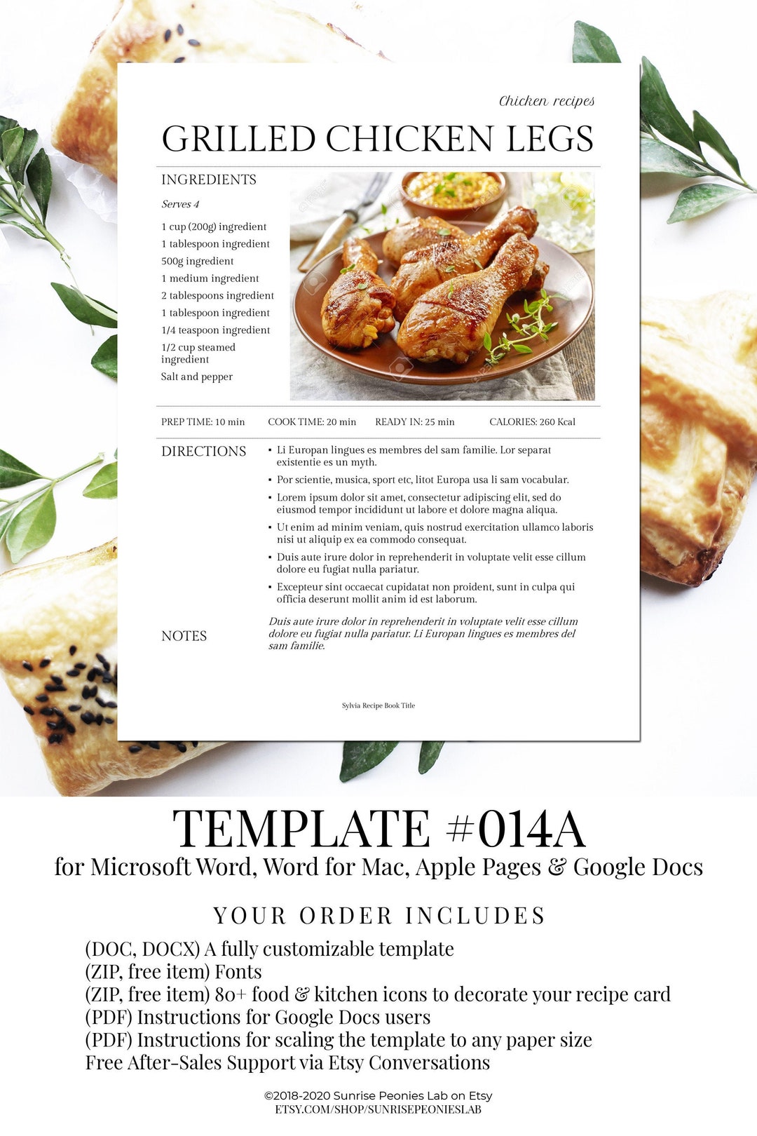 Editable Recipe Page Template DESIGN 014A Instant Download - Etsy
