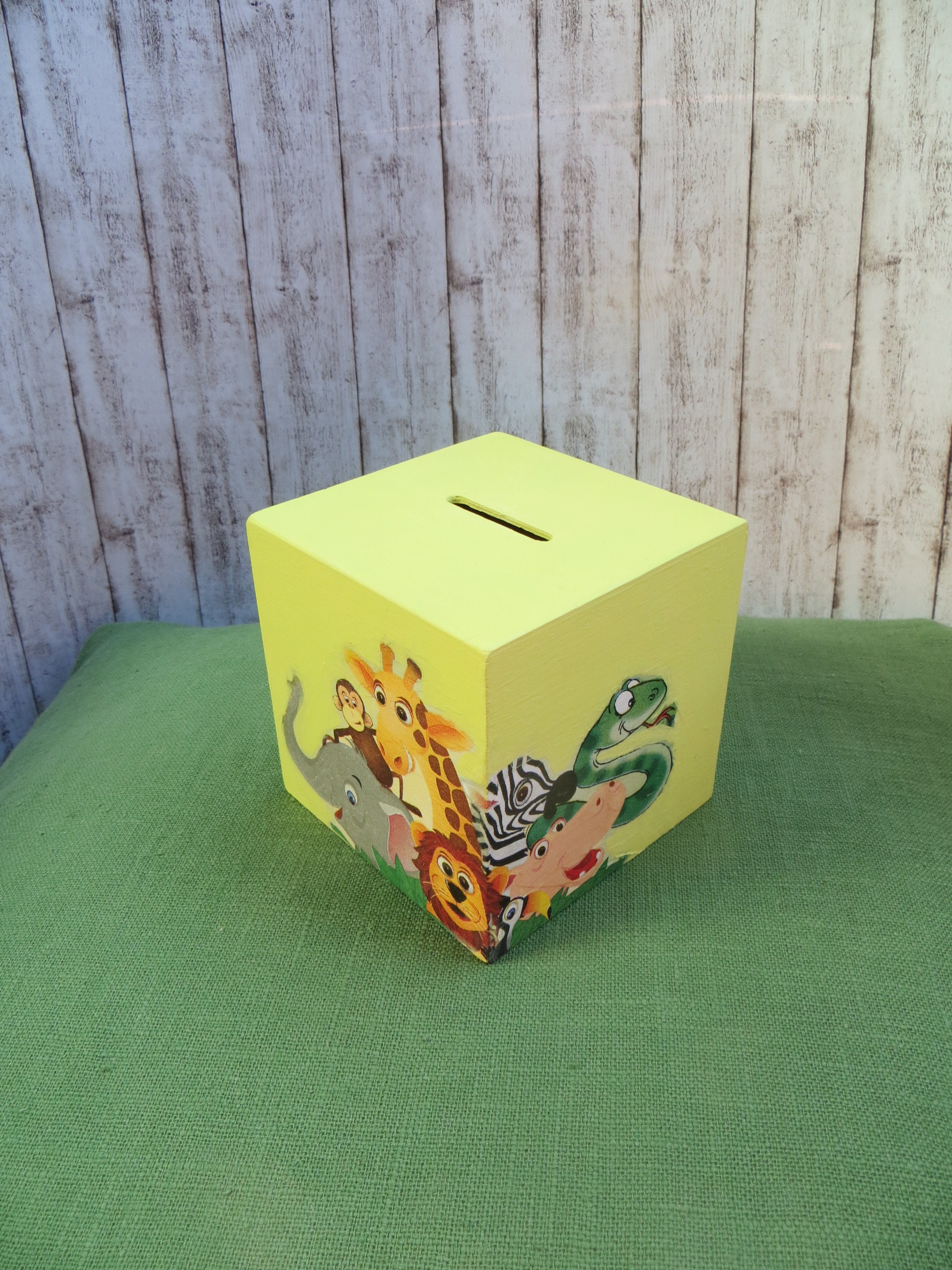Safari Money Box With Wild Animals, Animal Money Box, Wooden Money Box ...
