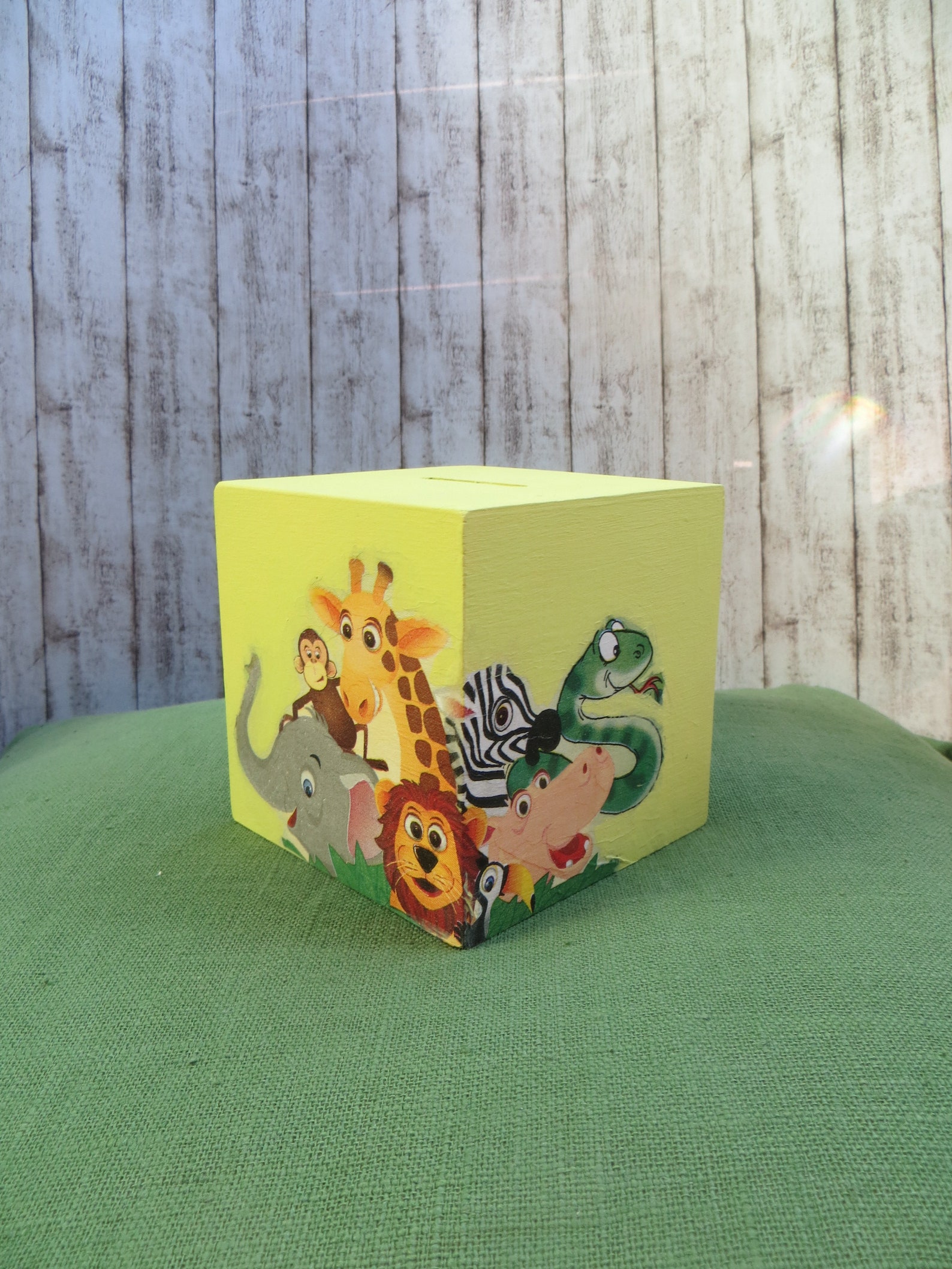 Safari Money Box With Wild Animals, Animal Money Box, Wooden Money Box ...