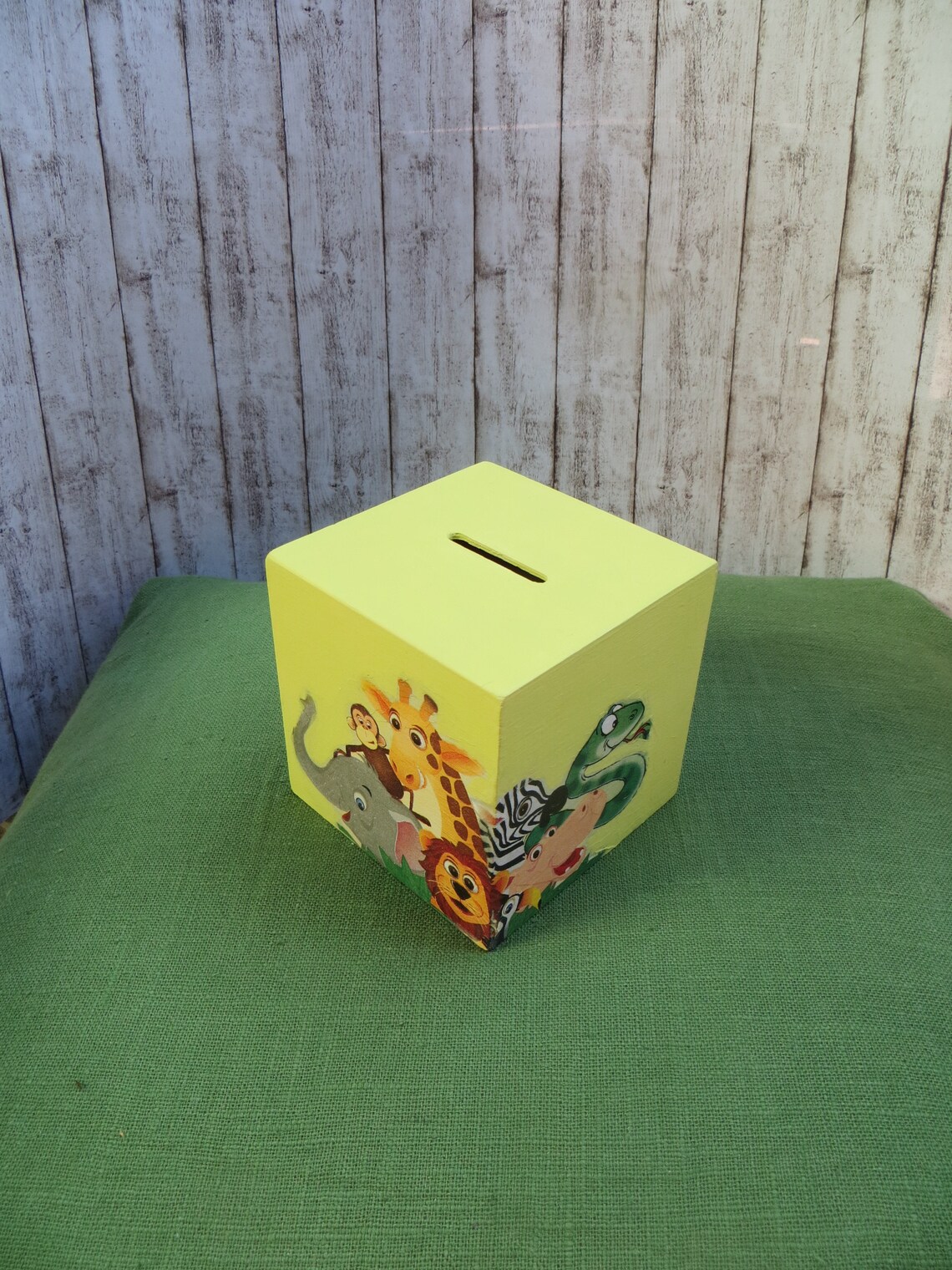 Safari Money Box With Wild Animals, Animal Money Box, Wooden Money Box ...