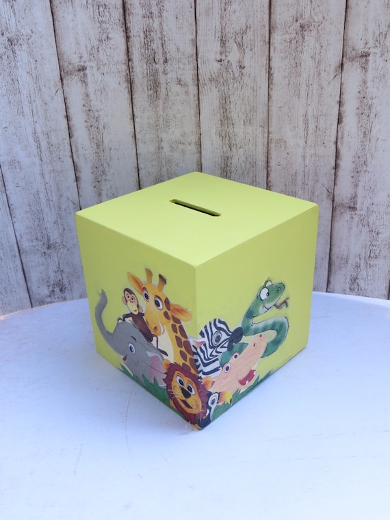 Safari Money Box With Wildlife Animal Money Box Wooden Money | Etsy UK