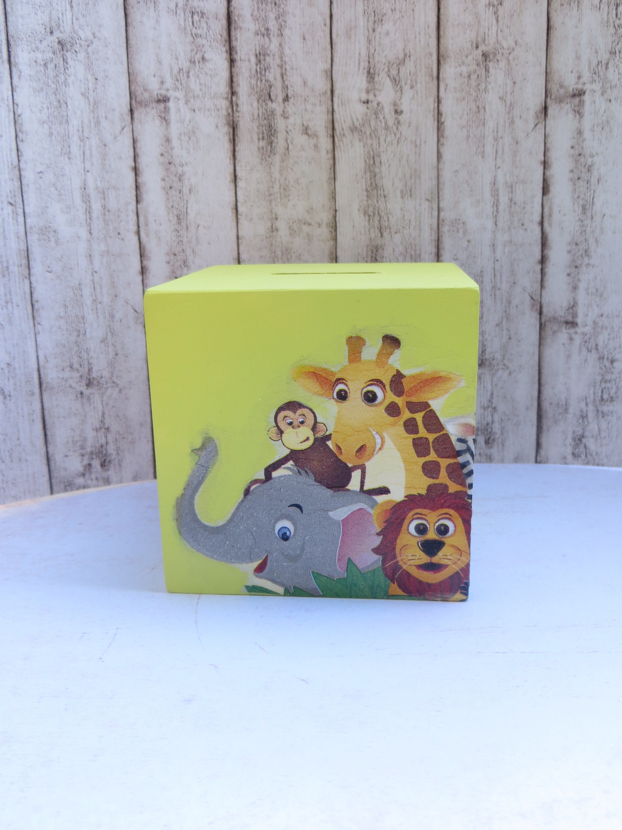 Safari Money Box With Wild Animals, Animal Money Box, Wooden Money Box ...
