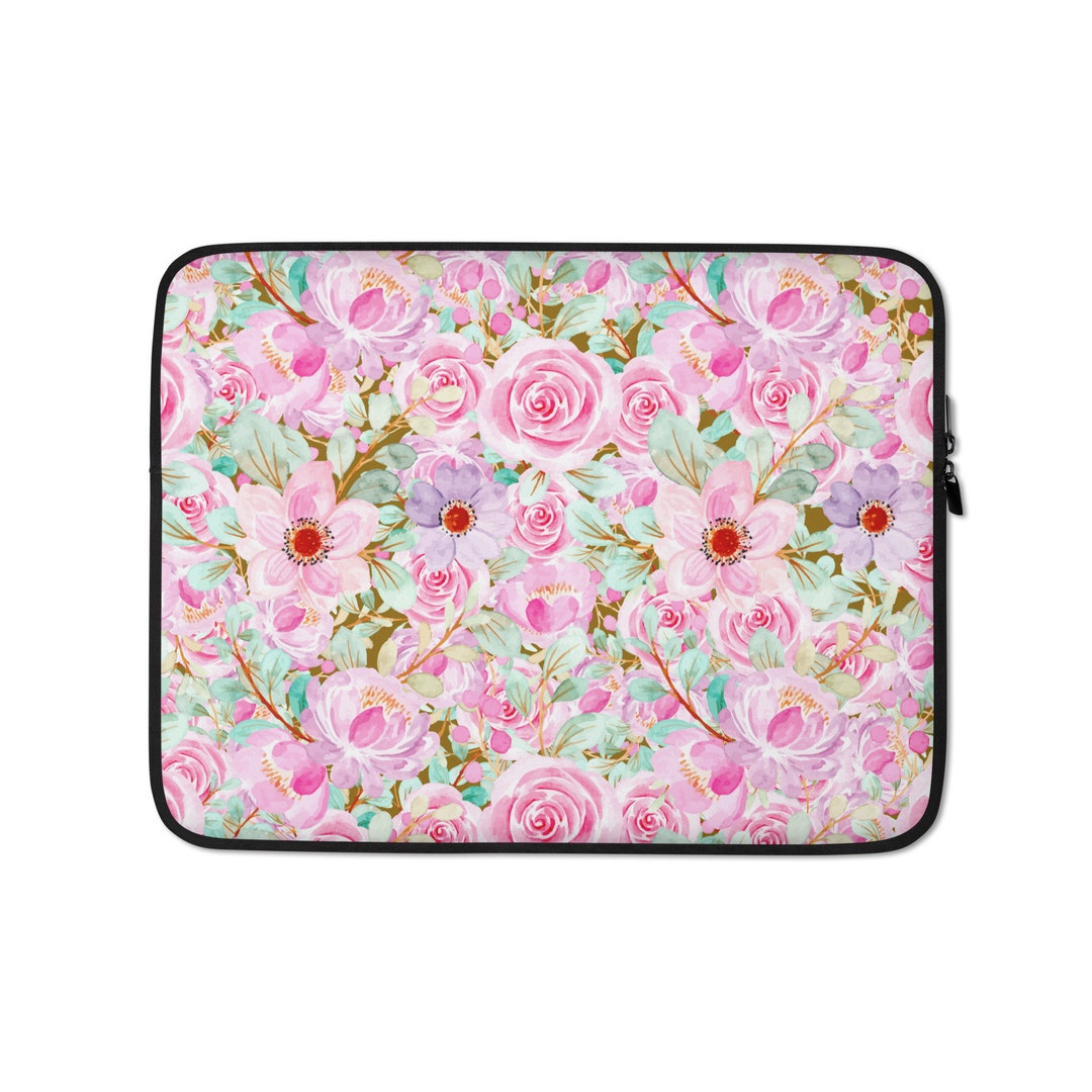 Pink Floral Laptop Sleeve, Roses Laptop Cover, Neoprene Cover, Laptop ...