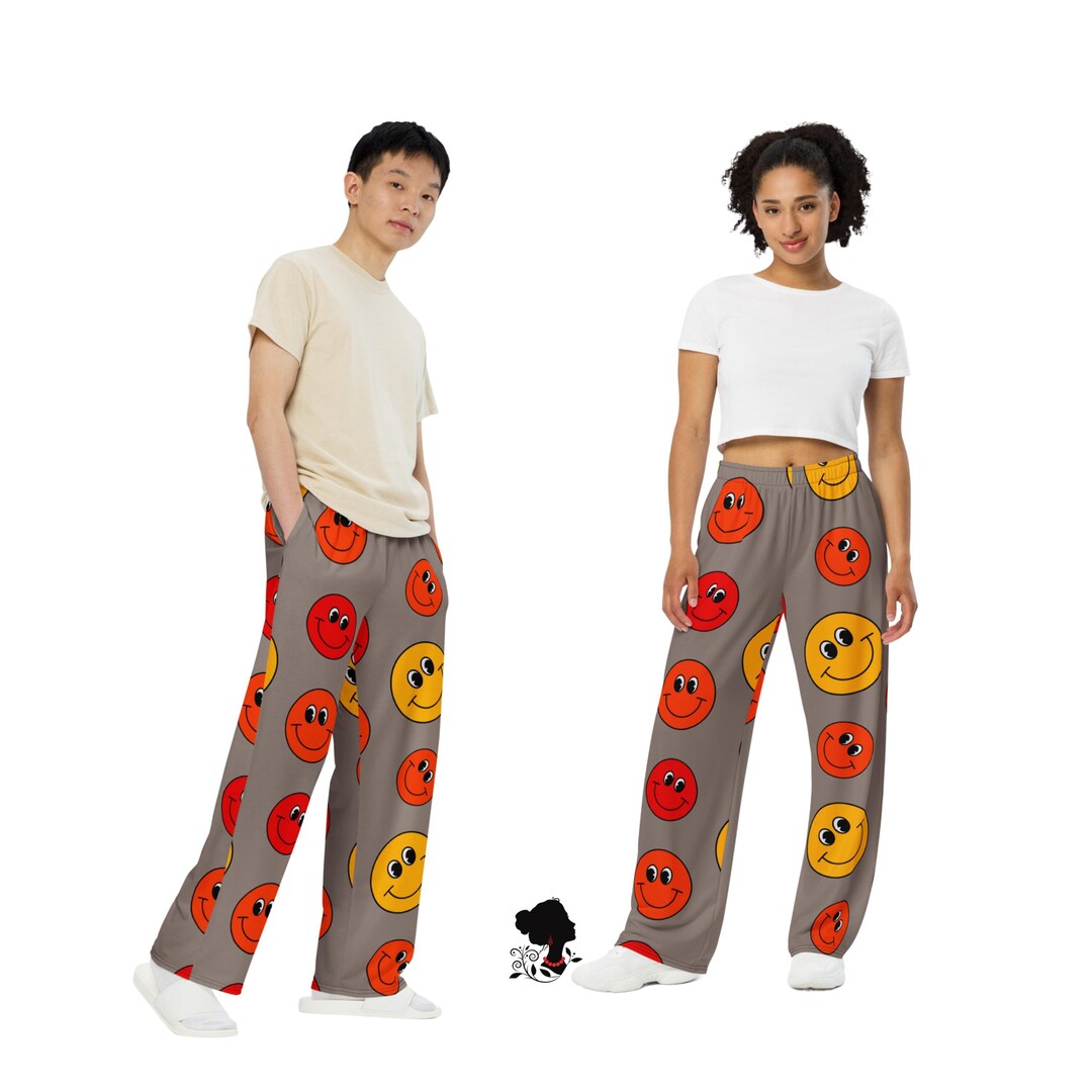 Smiley Face Pants, Unisex Wide-leg Elastic Waistband Trouser ...