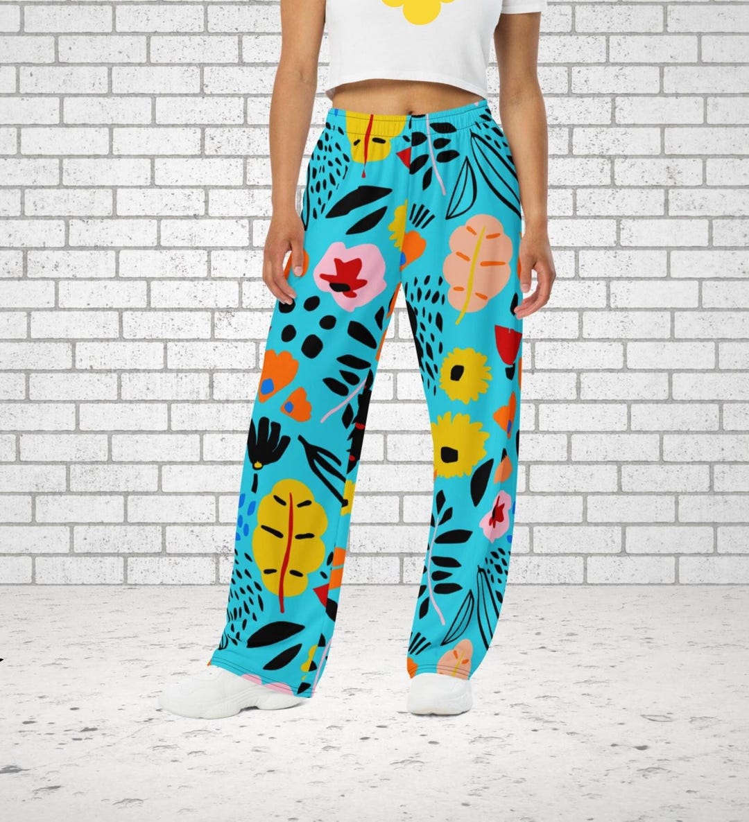 Abstract Floral Colorful Pants, Unisex Wide Leg Trouser, Summer Lounge ...